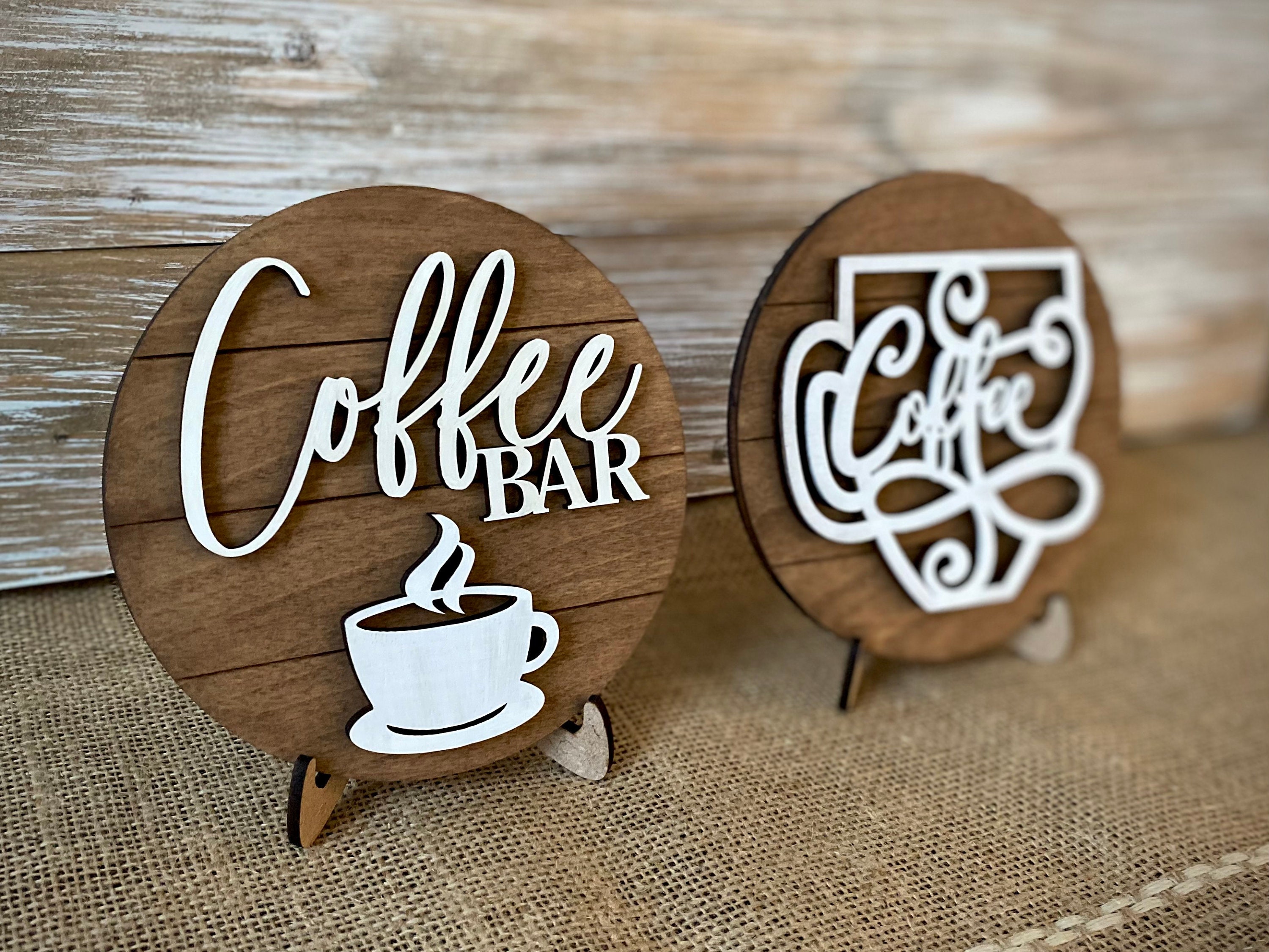 Coffee Bar Mini Round Faux Shiplap Signs - Farmhouse Kitchen Tiered ...