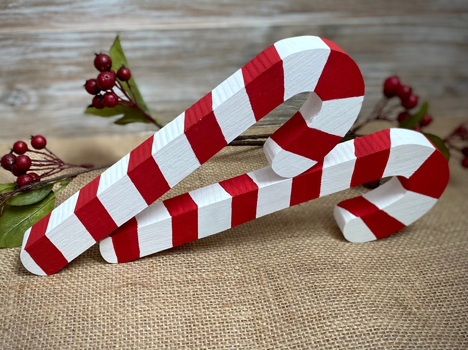 Wood Candy Cane - Chunky Wooden Candy Cane Decor - Christmas Tiered ...