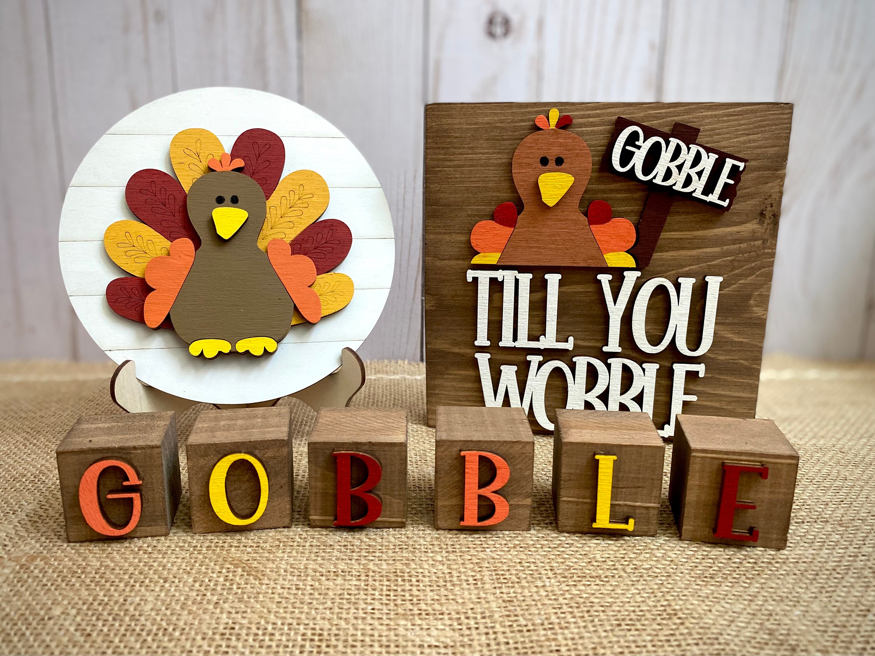 Thanksgiving Turkey Decor - Gobble Wood Blocks - Happy Turkey Day ...
