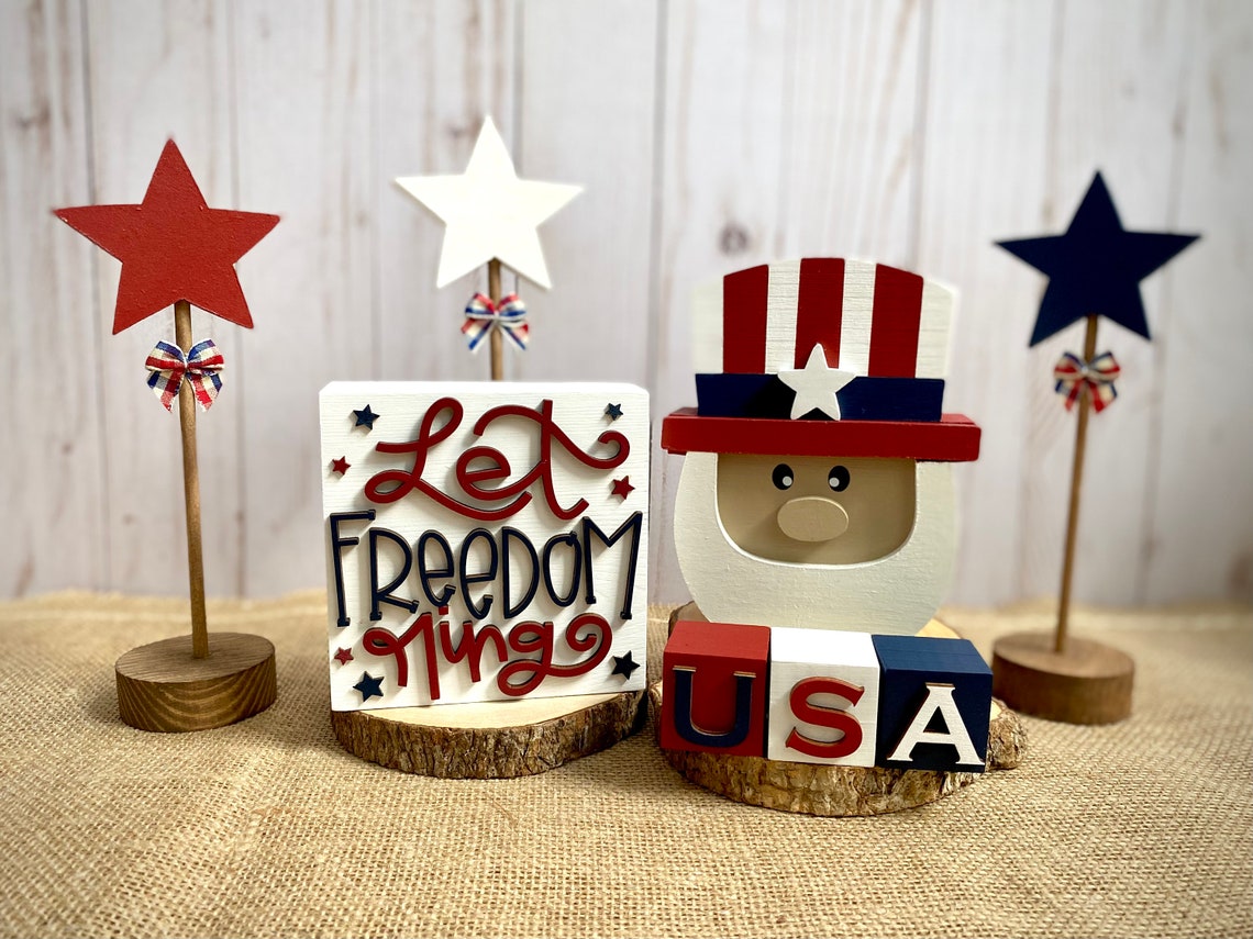 Patriotic Wood Block Decor - Happy 4th of July - Happy Memorial Day ...