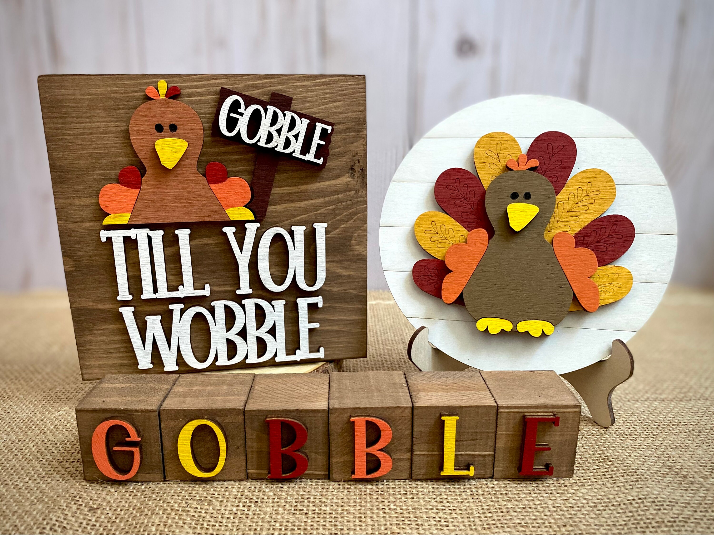 Thanksgiving Turkey Decor - Gobble Wood Blocks - Happy Turkey Day ...