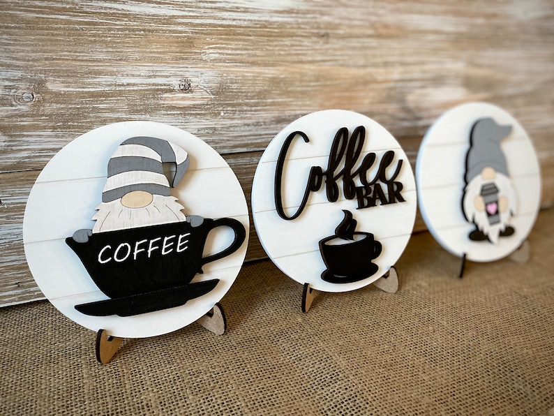 Coffee Mini Round Faux Shiplap Signs - Farmhouse Kitchen Tiered Tray ...