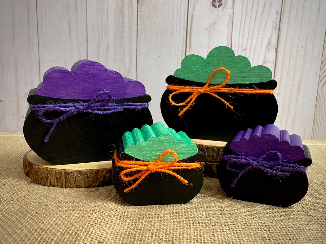 Chunky Wood Cauldron - Witch Potion Cauldron Shelf Sitter - Halloween ...