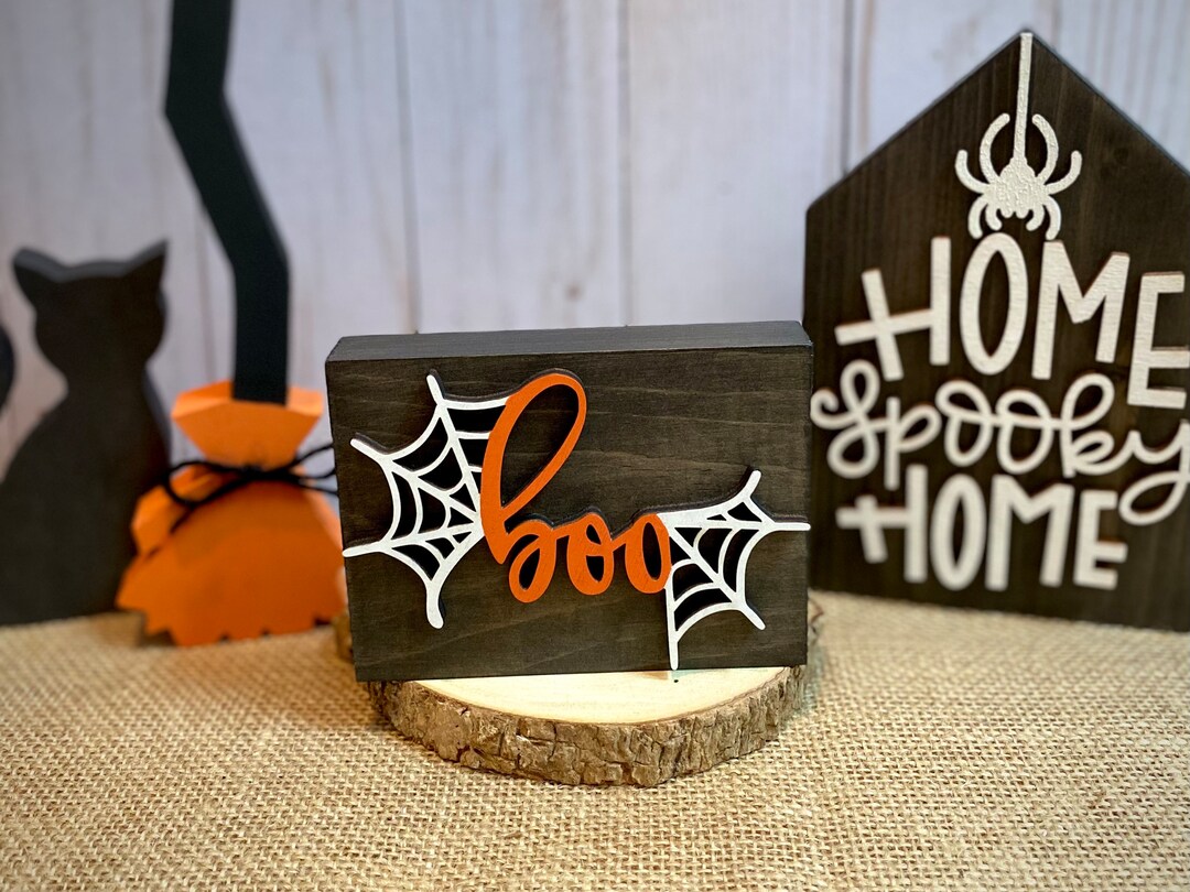 Boo Wood Block Sign - Halloween Tiered Tray Decor - Boo Spider Web ...