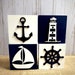 4" Nautical Wood Blocks - Sailboat Lighthouse Anchor Wheel - Beach ...