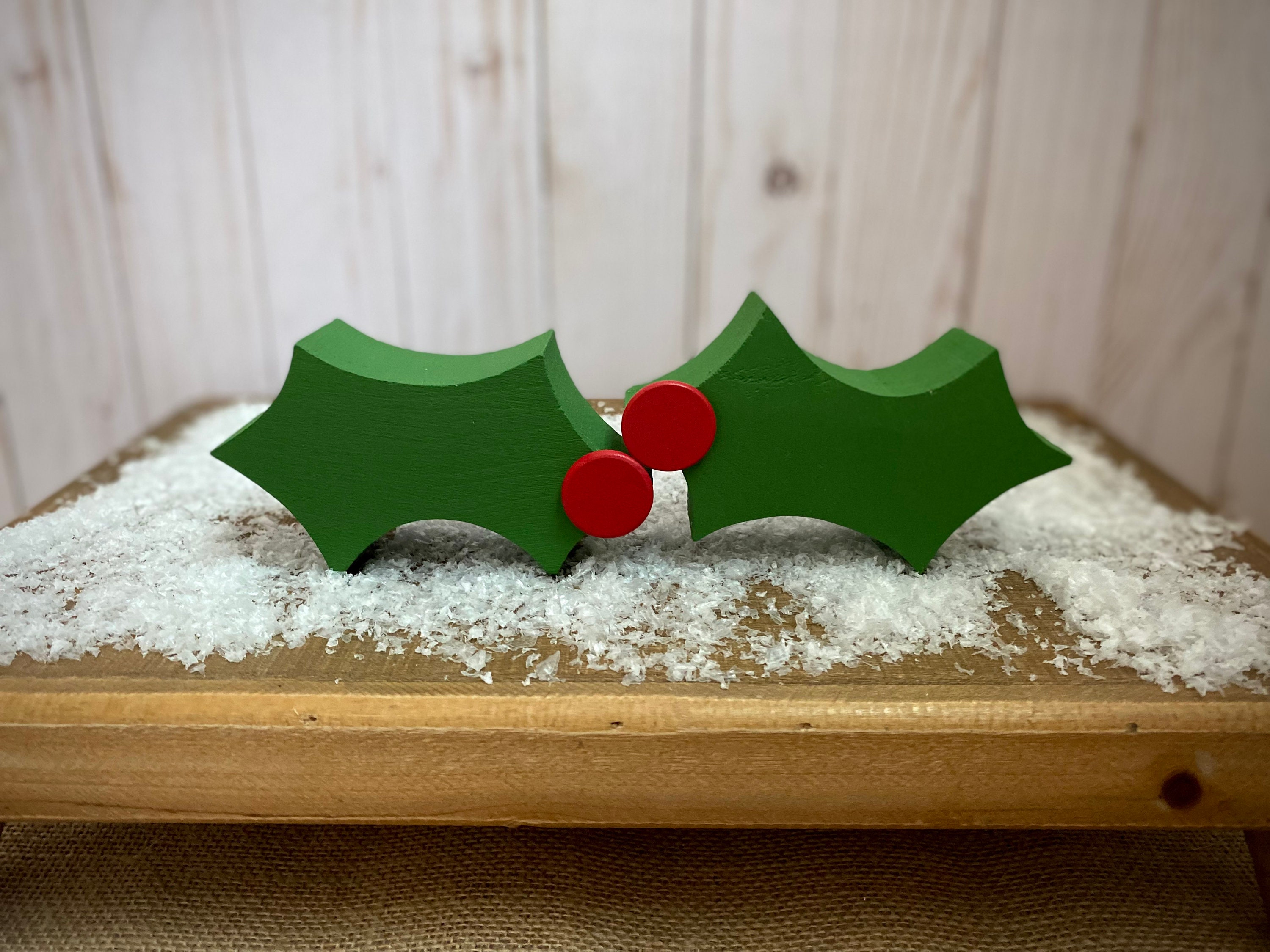 Holly Leaf - Chunky Wood Holly Leaves With Berries - Christmas Holiday ...