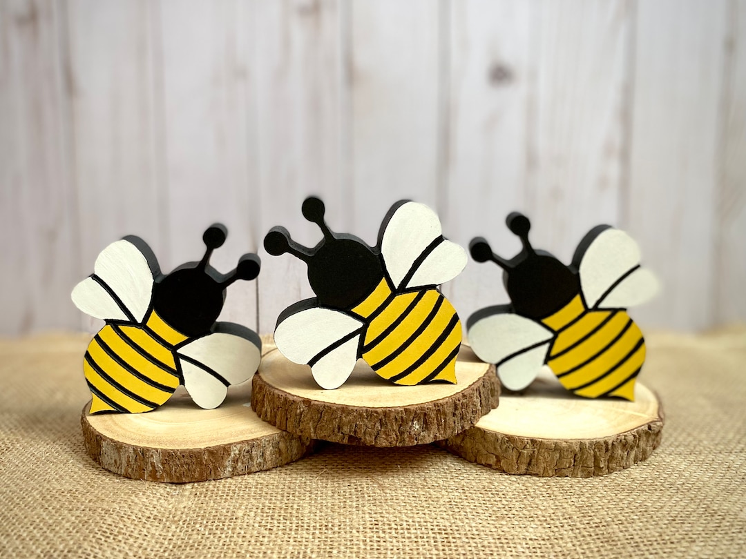 Wood Bee Decor - Hand-painted Wooden Bumblebee - Summer Bee Tiered Tray ...