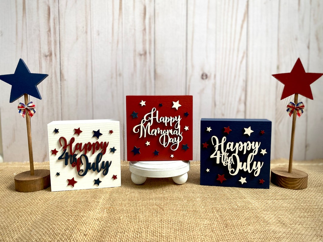 Patriotic Wood Block Decor - Happy 4th of July - Happy Memorial Day ...