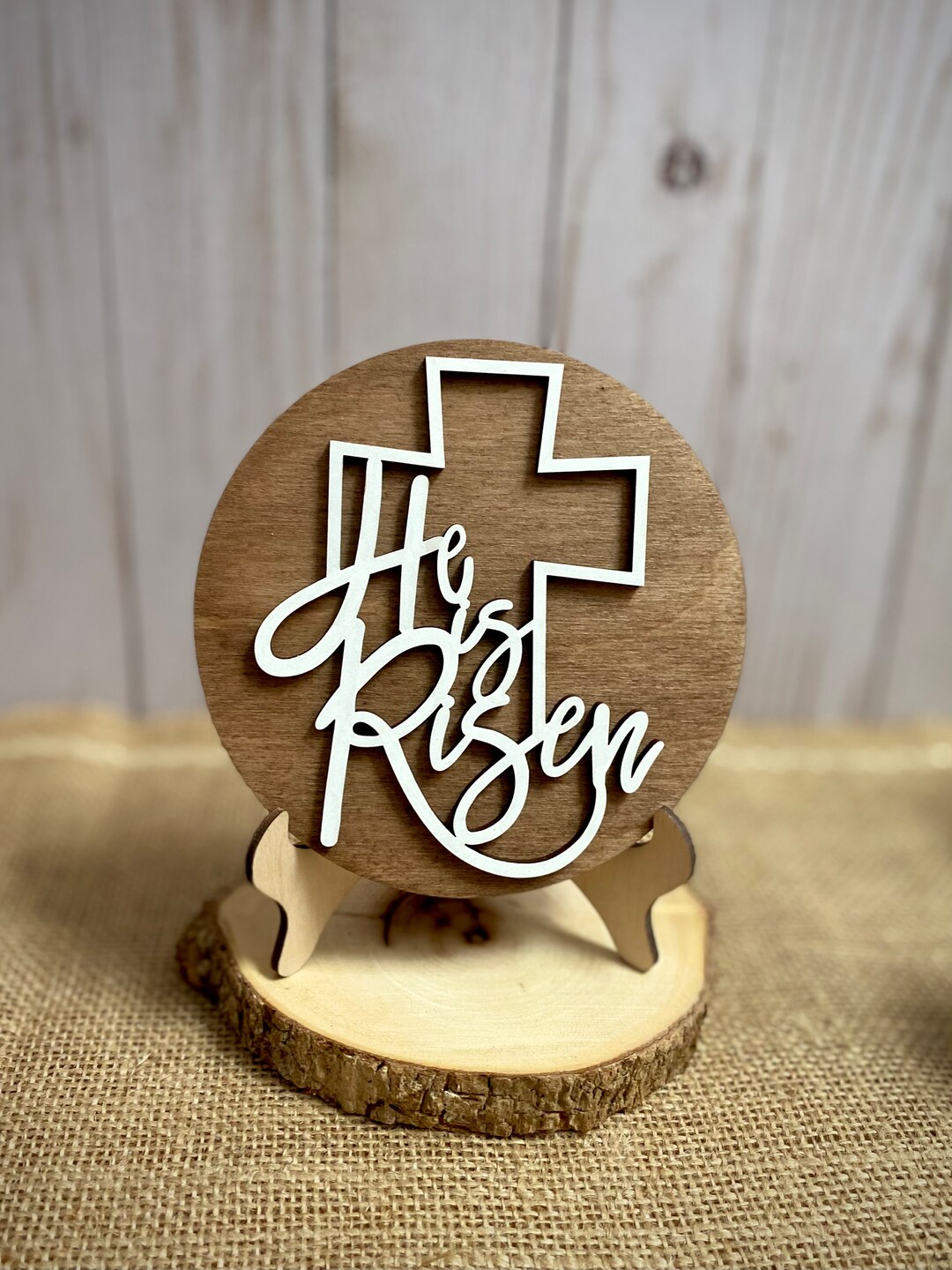 He is Risen Round Wood Sign - Easter Religious Decor - He is Risen ...