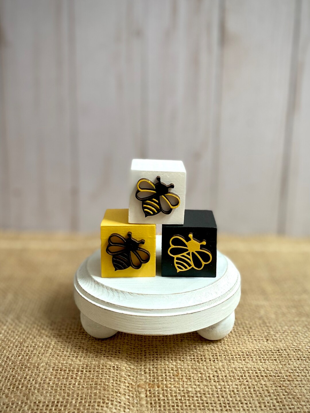 Bee Mini Wood Block Set - 1" Bumblebee Wood Blocks - Summer Bee Tiered ...
