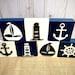 4" Nautical Wood Blocks - Sailboat Lighthouse Anchor Wheel - Beach ...