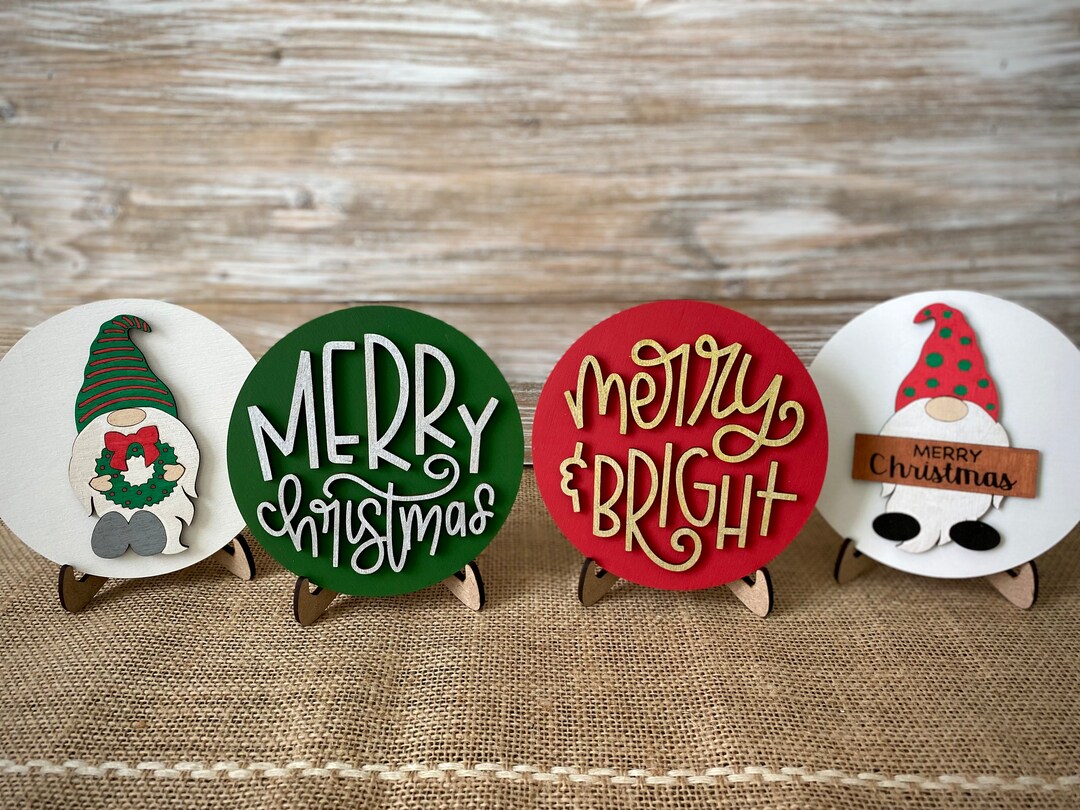 Christmas Mini Round Signs Merry Christmas Merry & Bright - Etsy