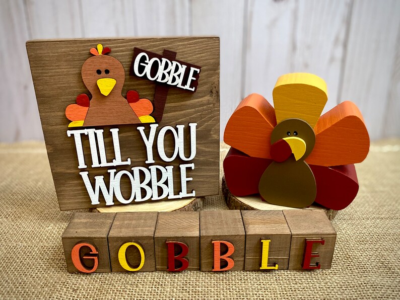 Thanksgiving Turkey Decor - Gobble Wood Blocks - Happy Turkey Day ...