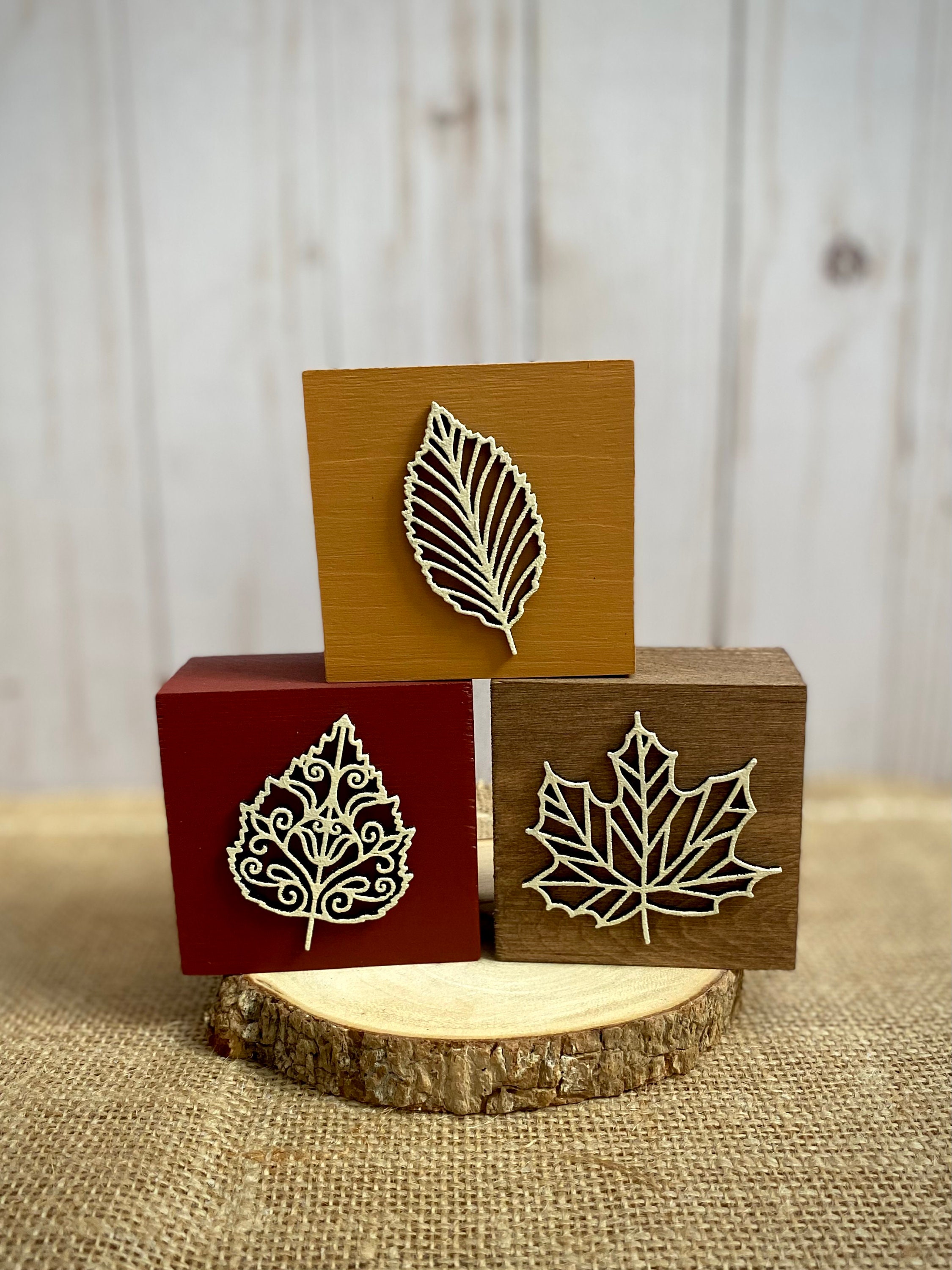 Fall Leaf Wood Blocks - Autumn Decor - Fall Leaves Tiered Tray Decor ...