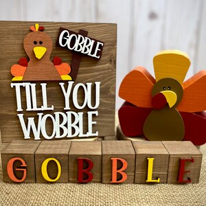 Thanksgiving Turkey Decor - Gobble Wood Blocks - Happy Turkey Day ...