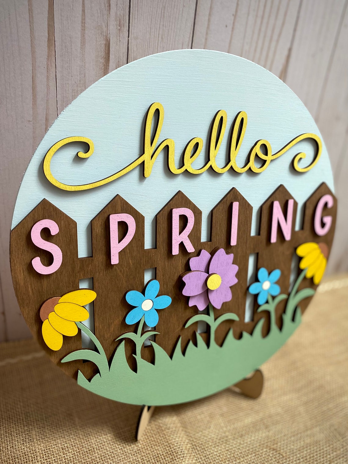 Hello Spring Wood Round - 12" Wood Round Sign - Spring Flowers Decor ...
