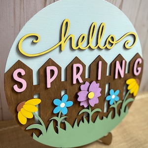 Hello Spring Wood Round - 12" Wood Round Sign - Spring Flowers Decor ...