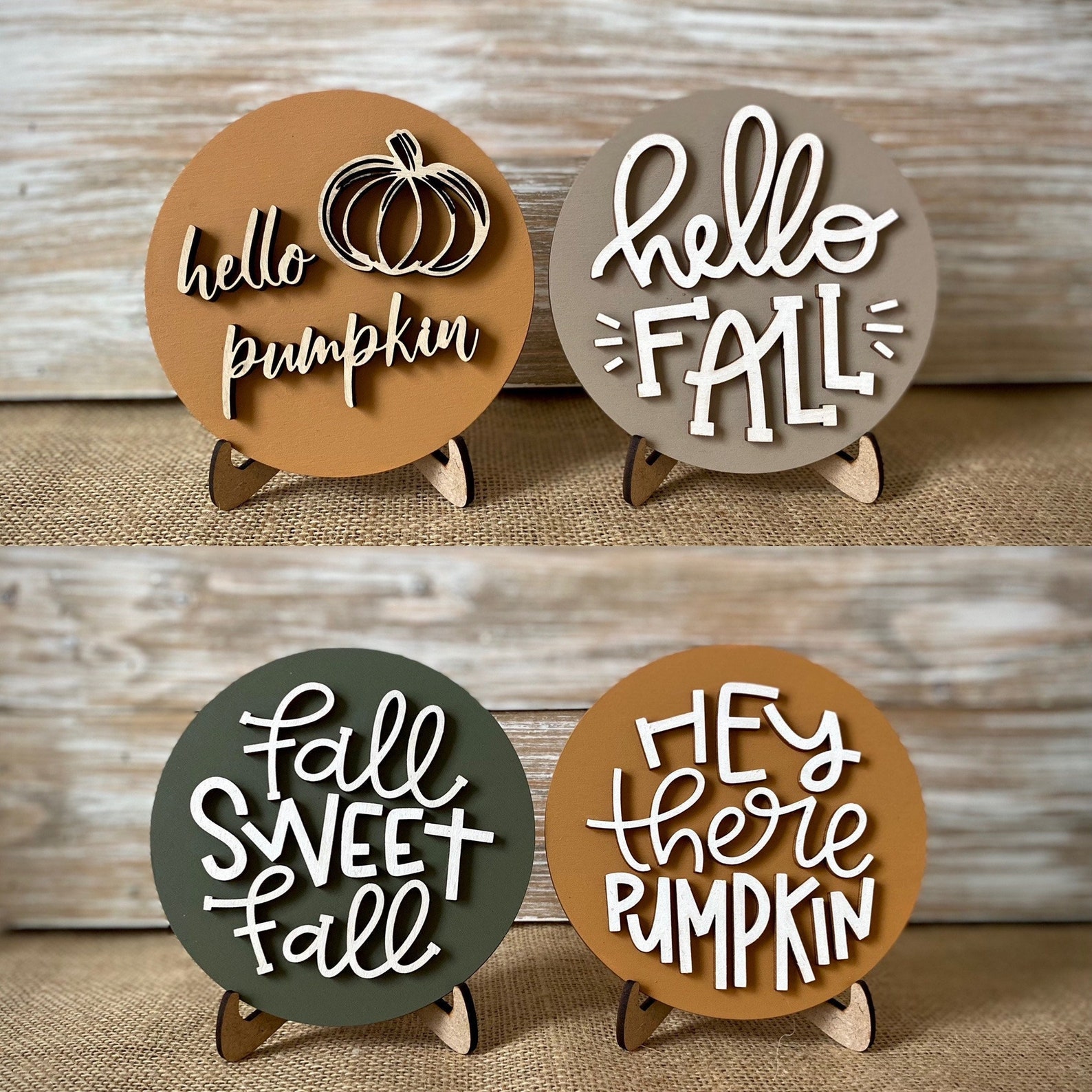 Fall Mini Round Signs Hello Pumpkin Tiered Tray Decor Fall - Etsy