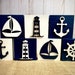 4" Nautical Wood Blocks - Sailboat Lighthouse Anchor Wheel - Beach ...