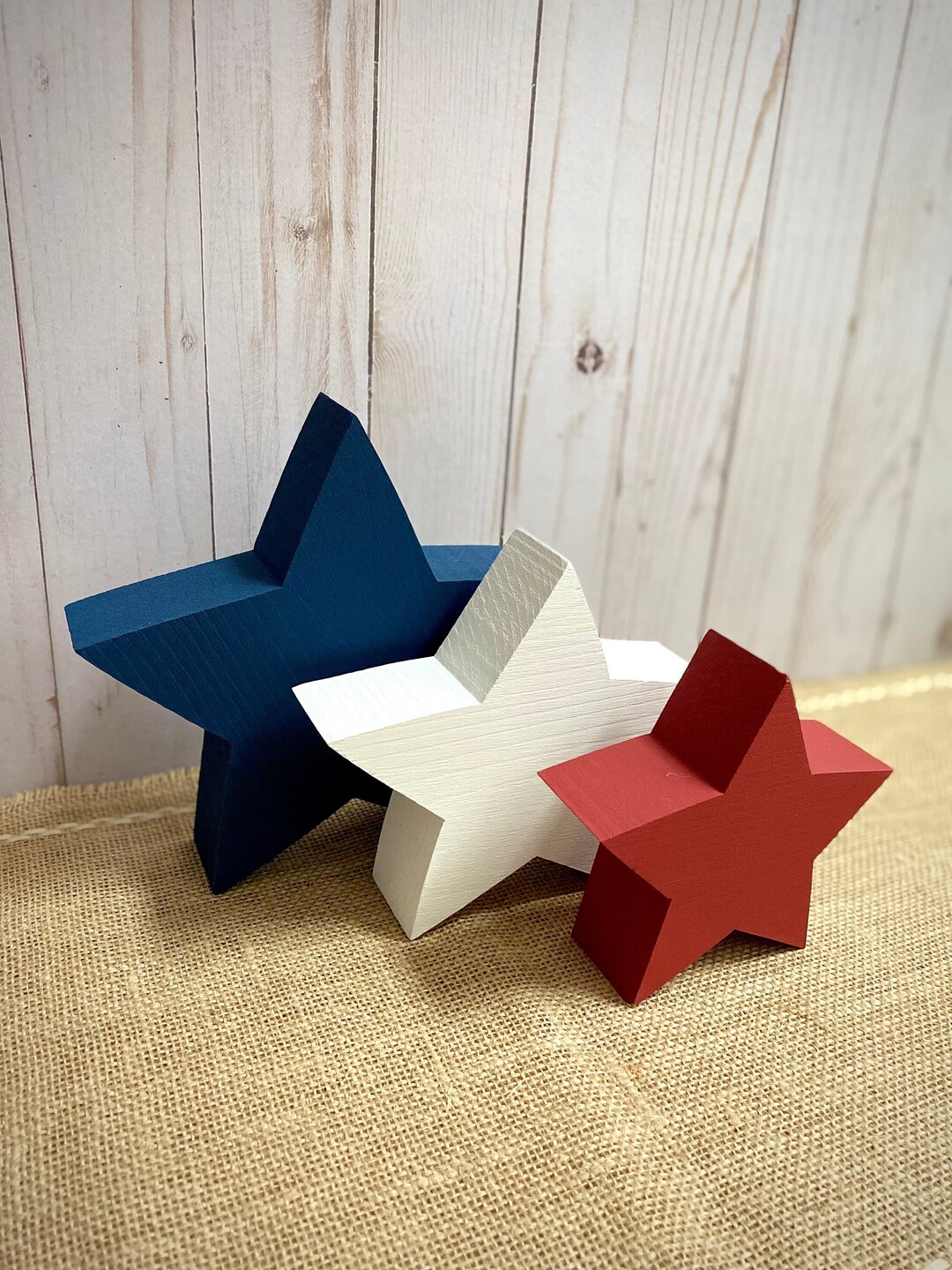 Set of 3 Chunky Wood Stars Patriotic Red White and Blue Rustic Stars ...