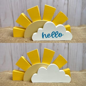 Chunky Wood Sun Cloud Set - Hello Sunshine Shelf Sitter - Pool Beach ...