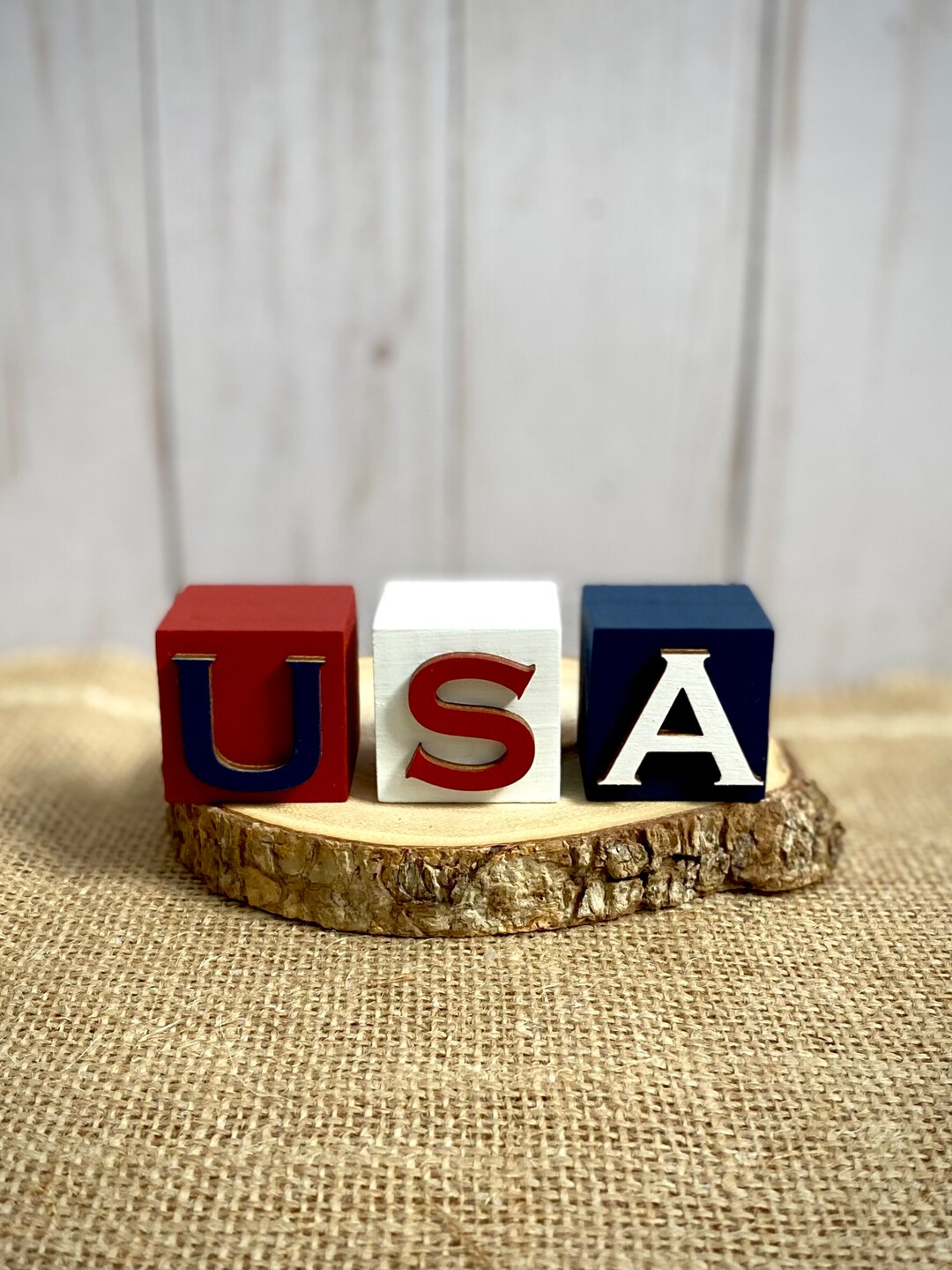 USA Mini Wood Block Set - 1" Patriotic Wood Blocks - USA Tiered Tray ...