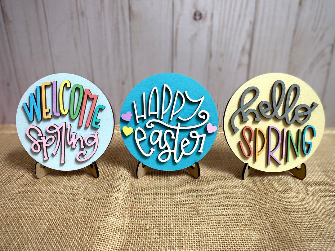 Spring Mini Round Signs - Welcome Spring Tiered Tray Decor - Hello ...