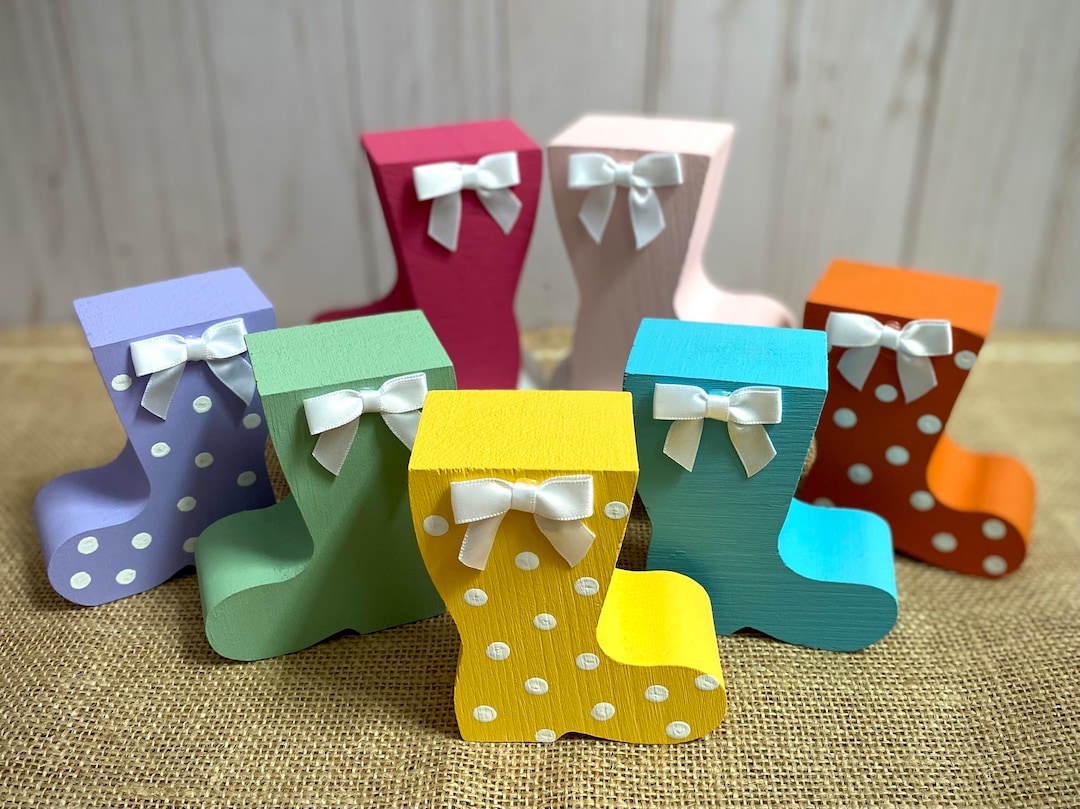 Chunky Wood Rain Boots - Spring Tiered Tray Decor - April Showers May ...