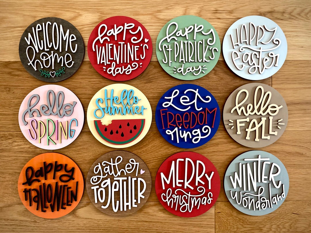 Seasonal Round Signs - Tiered Tray Signs - Everyday Home Decor - 3D ...
