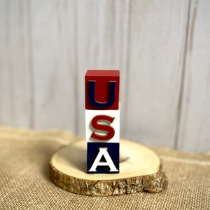 USA Mini Wood Block Set - 1" Patriotic Wood Blocks - USA Tiered Tray ...