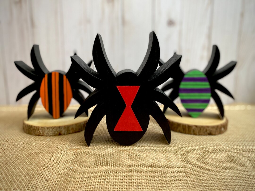 Chunky Wood Spider - Halloween Pattern Wooden Spider - Halloween Tiered ...