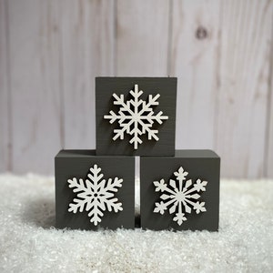Snowflake Wood Blocks - Winter Snow Decor - Snowflake Tiered Tray Decor ...