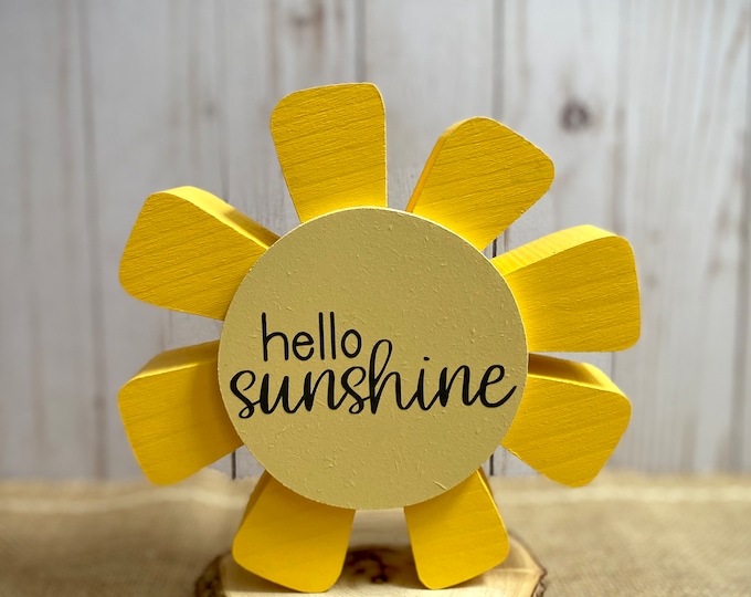 Large Wood Sun - Chunky Wooden Sun - Hello Sunshine Sign - Summer Shelf ...