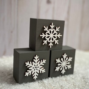 Snowflake Wood Blocks - Winter Snow Decor - Snowflake Tiered Tray Decor ...
