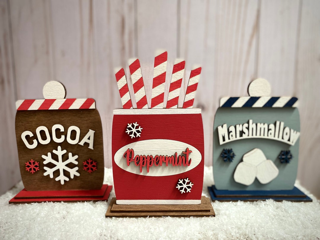 Hot Cocoa Wood Sign - 3D Wood Cocoa Bar Shelf Sitter - Peppermint ...