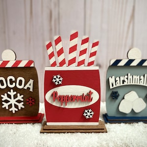 Hot Cocoa Wood Sign - 3D Wood Cocoa Bar Shelf Sitter - Peppermint ...