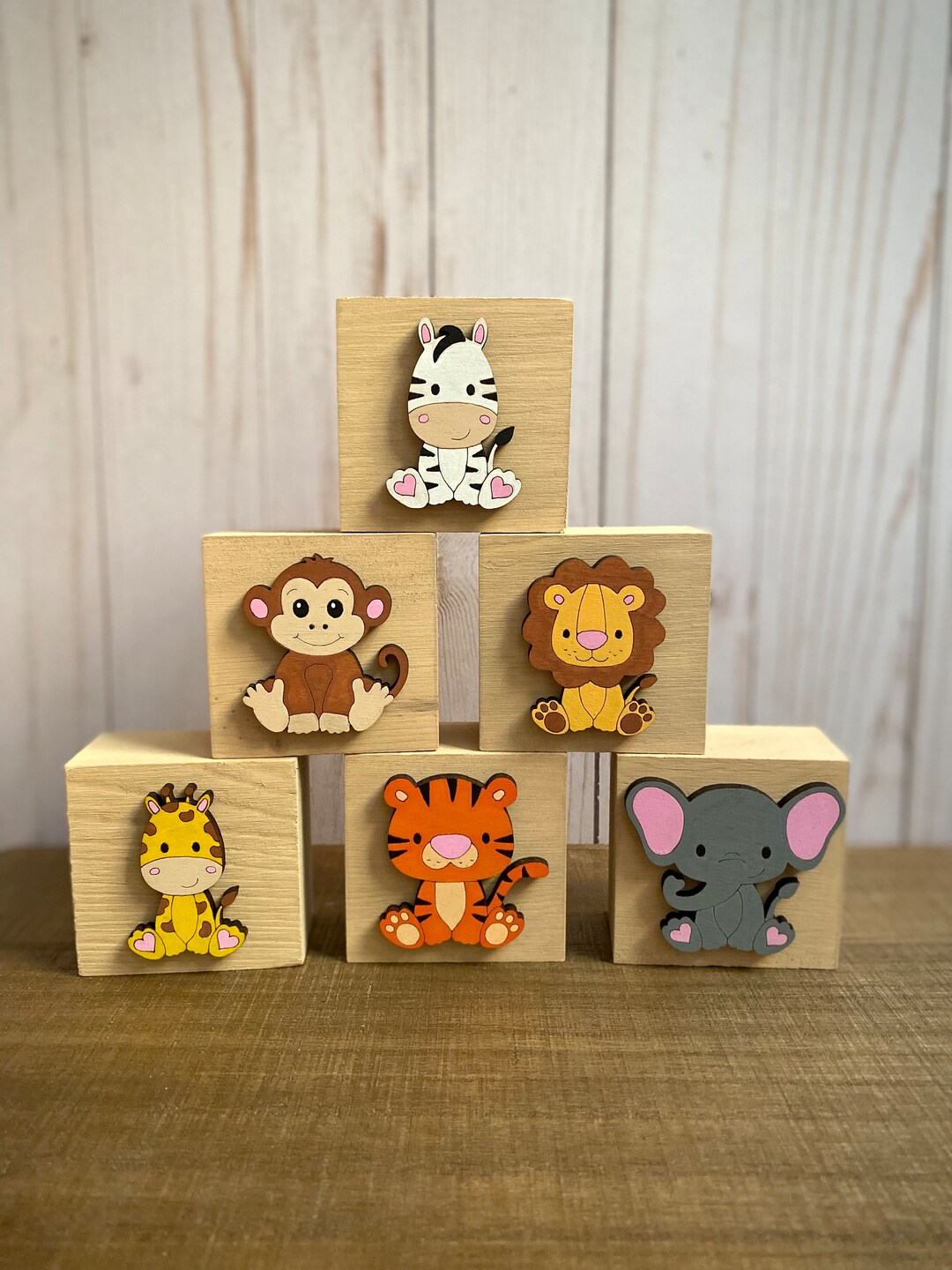 Safari Animal Wood Block Decor - Shelf Sitter Blocks - Zebra Monkey ...