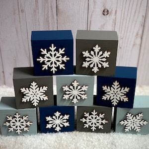 Snowflake Wood Blocks - Winter Snow Decor - Snowflake Tiered Tray Decor ...