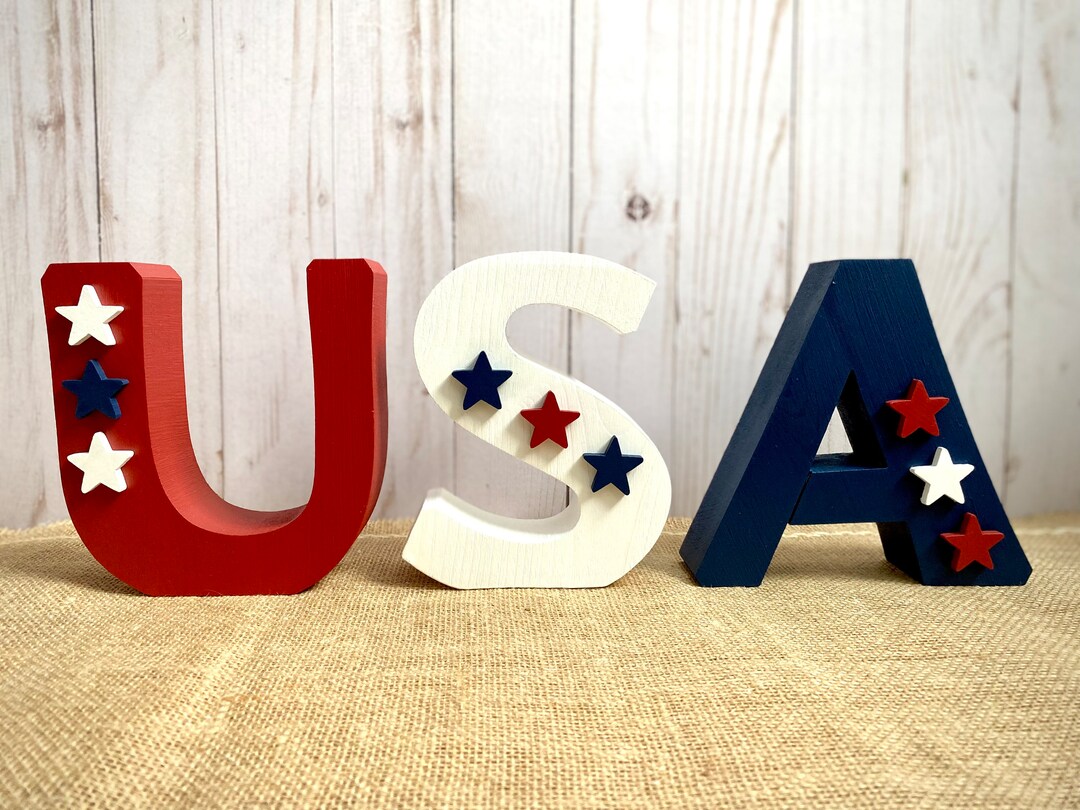 Large USA Wood Letters - Chunky Wood USA With Stars - Patriotic Self ...