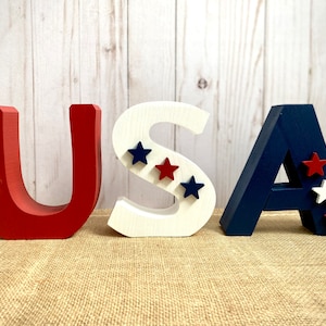 Large USA Wood Letters - Chunky Wood USA With Stars - Patriotic Self ...