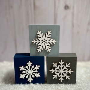 Snowflake Wood Blocks - Winter Snow Decor - Snowflake Tiered Tray Decor ...