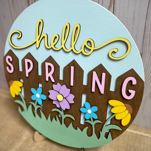 Hello Spring Wood Round - 12" Wood Round Sign - Spring Flowers Decor ...
