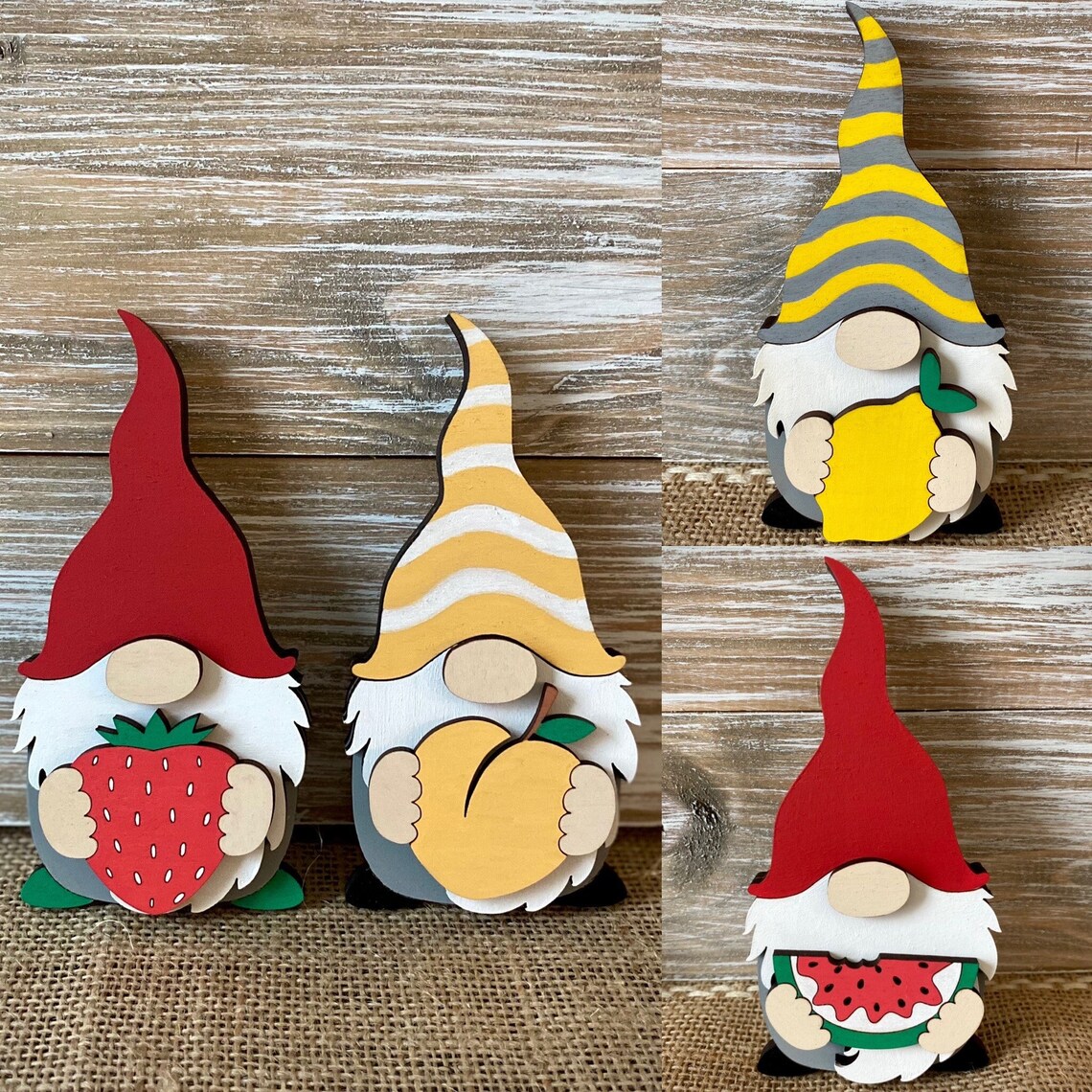 Summer Fruit 3D Wood Gnomes - Strawberry Peach Lemon Watermelon- Summer ...