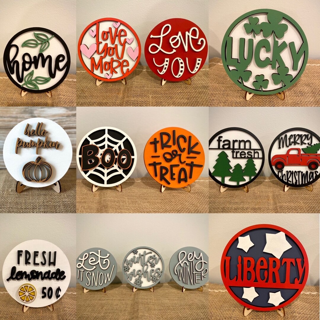 Small Round Signs - Interchangeable Inserts - Tiered Tray Seasonal ...