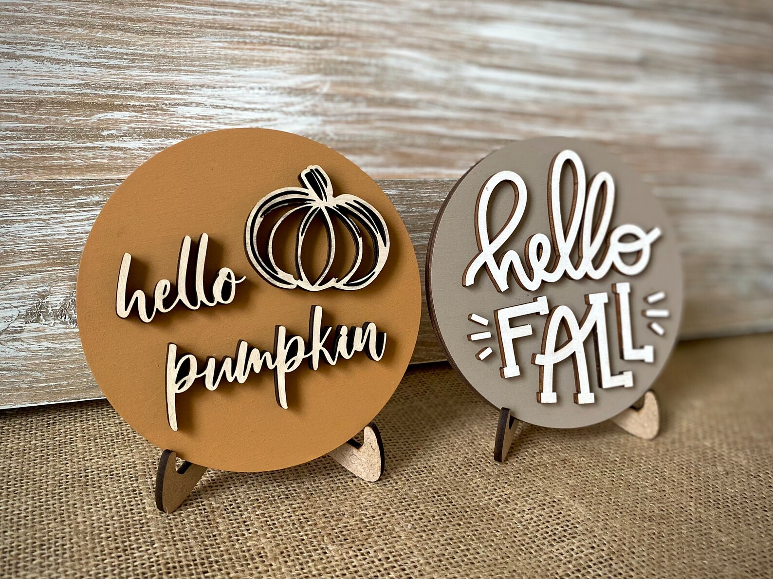 Fall Mini Round Signs - Hello Pumpkin Tiered Tray Decor - Fall Sweet ...