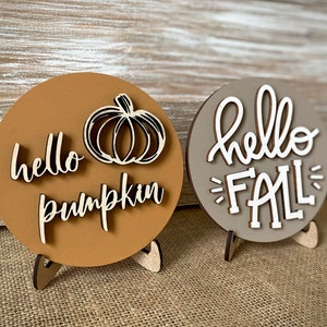 Fall Mini Round Signs - Hello Pumpkin Tiered Tray Decor - Fall Sweet ...