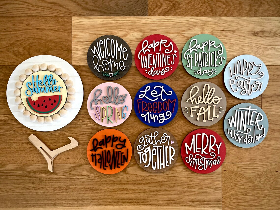 Seasonal Round Signs - Tiered Tray Signs - Everyday Home Decor - 3D ...