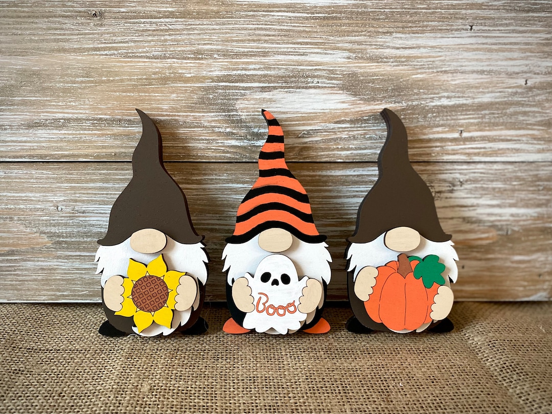 Fall Gnome Decor - 3D Wood Gnome for Halloween Fall Thanksgiving Tiered ...