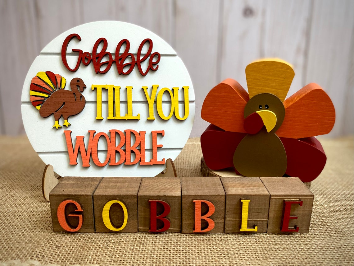 Thanksgiving Turkey Decor - Gobble Wood Blocks - Happy Turkey Day ...