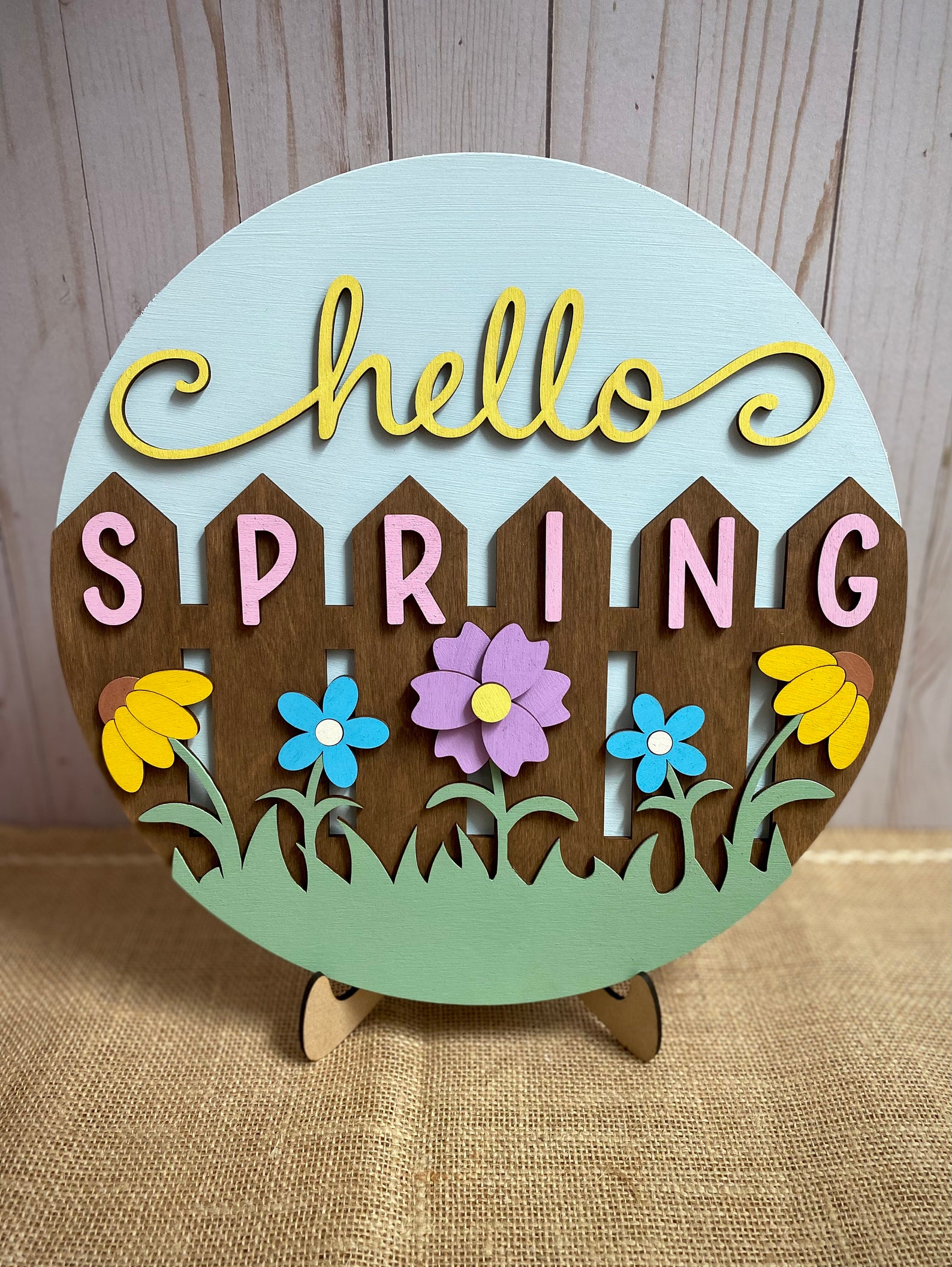 Hello Spring Wood Round - 12" Wood Round Sign - Spring Flowers Decor ...